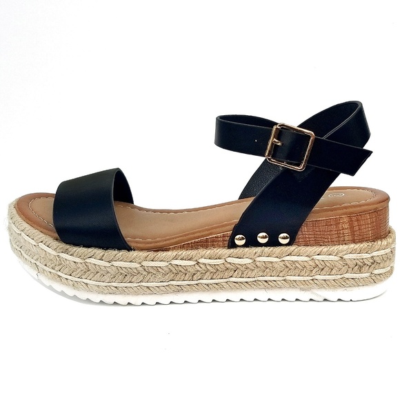 Shoes | New Black Open Toe Espadrille Flatform Sandals | Poshmark
